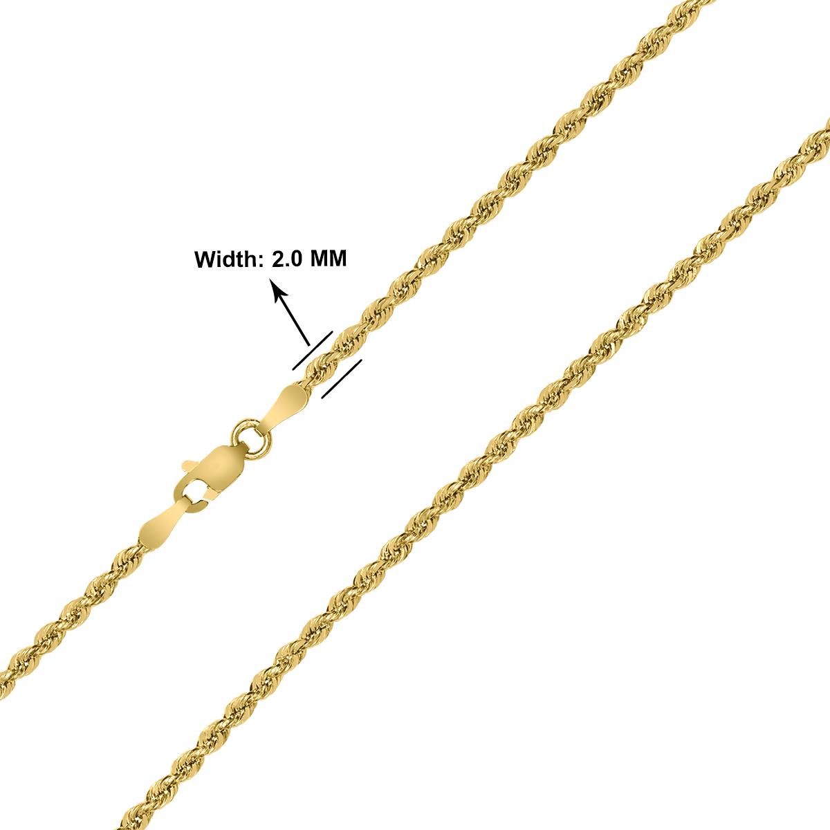 10K Yellow Gold 2MM Sparkle Rope Chain With Lobster Clasp - 18 Inch ...