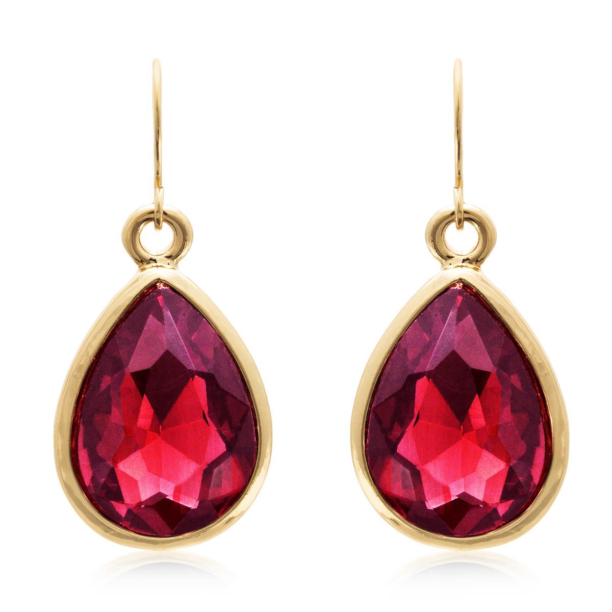 Pear Shape Red Crystal Earrings with Gold Overlay - ERF59683RB
