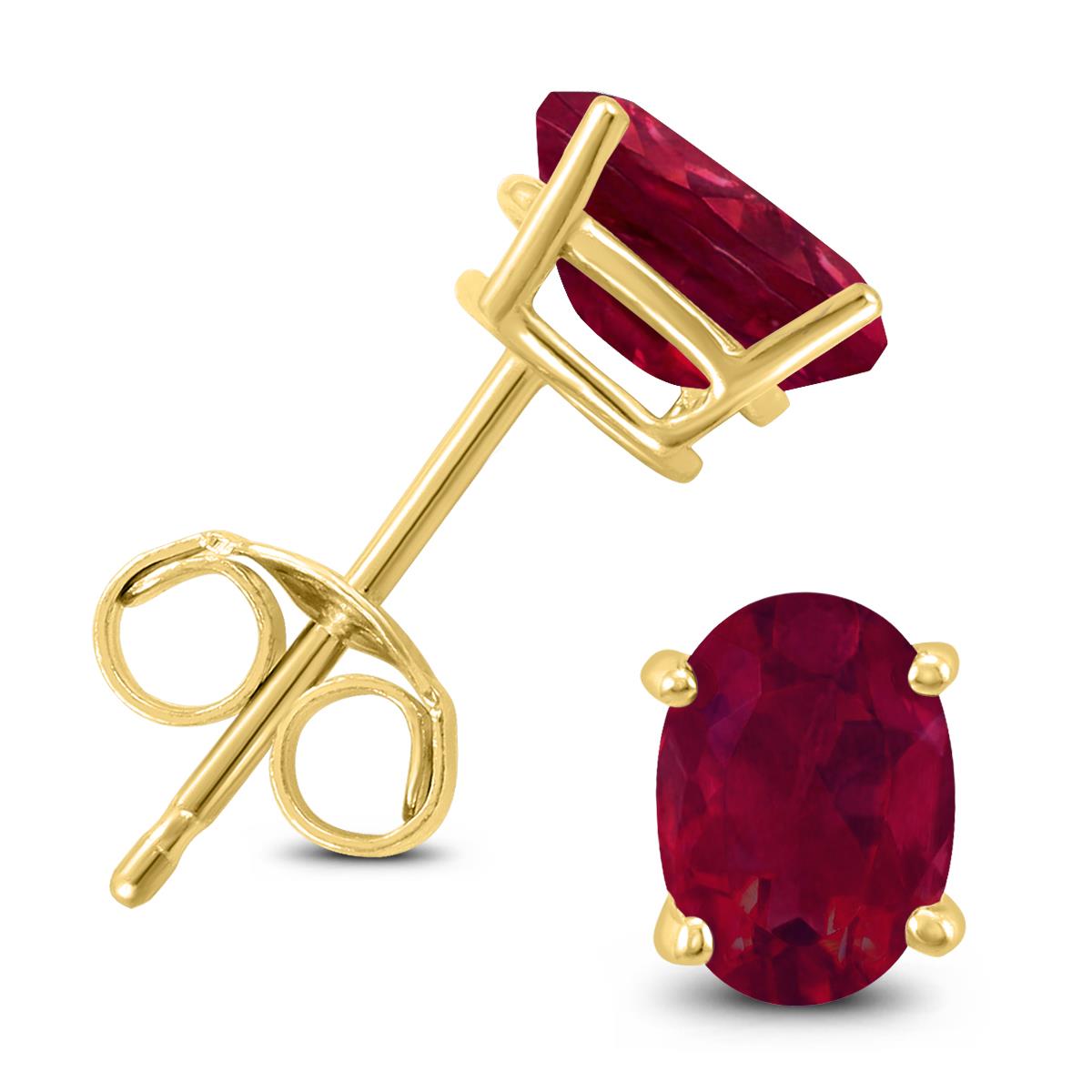 14K Yellow Gold 6x4MM Oval Ruby Earrings - GER59184RB