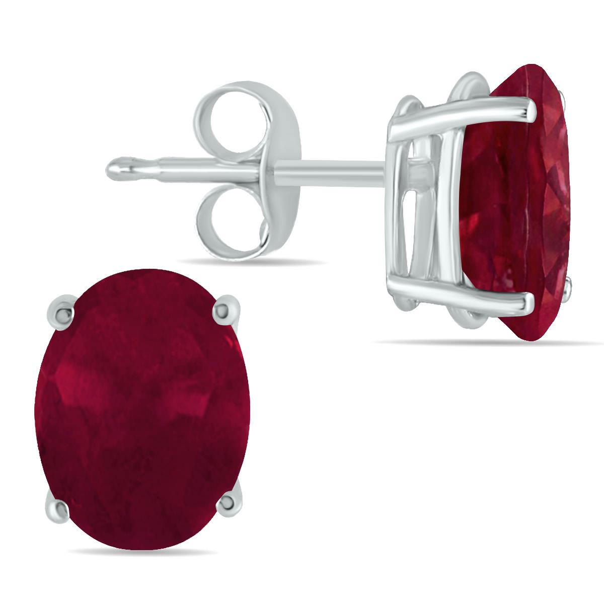 All-Natural Genuine 6x4 mm, Oval Ruby earrings set in 14k White gold ...