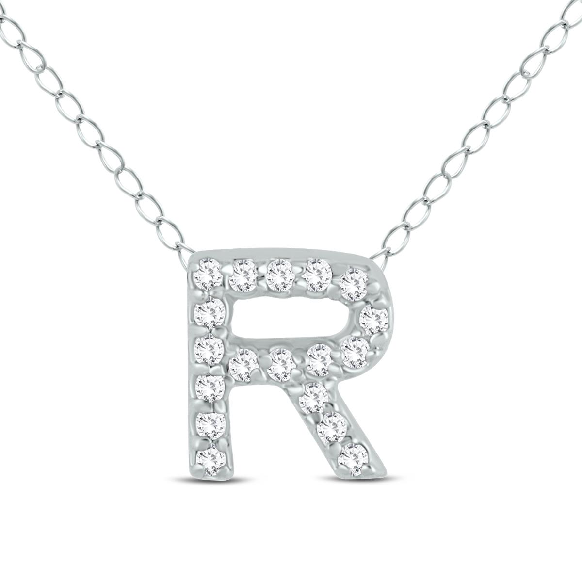1/6 Carat TW R Initial Diamond Pendant in 10K White Gold - PDF55292