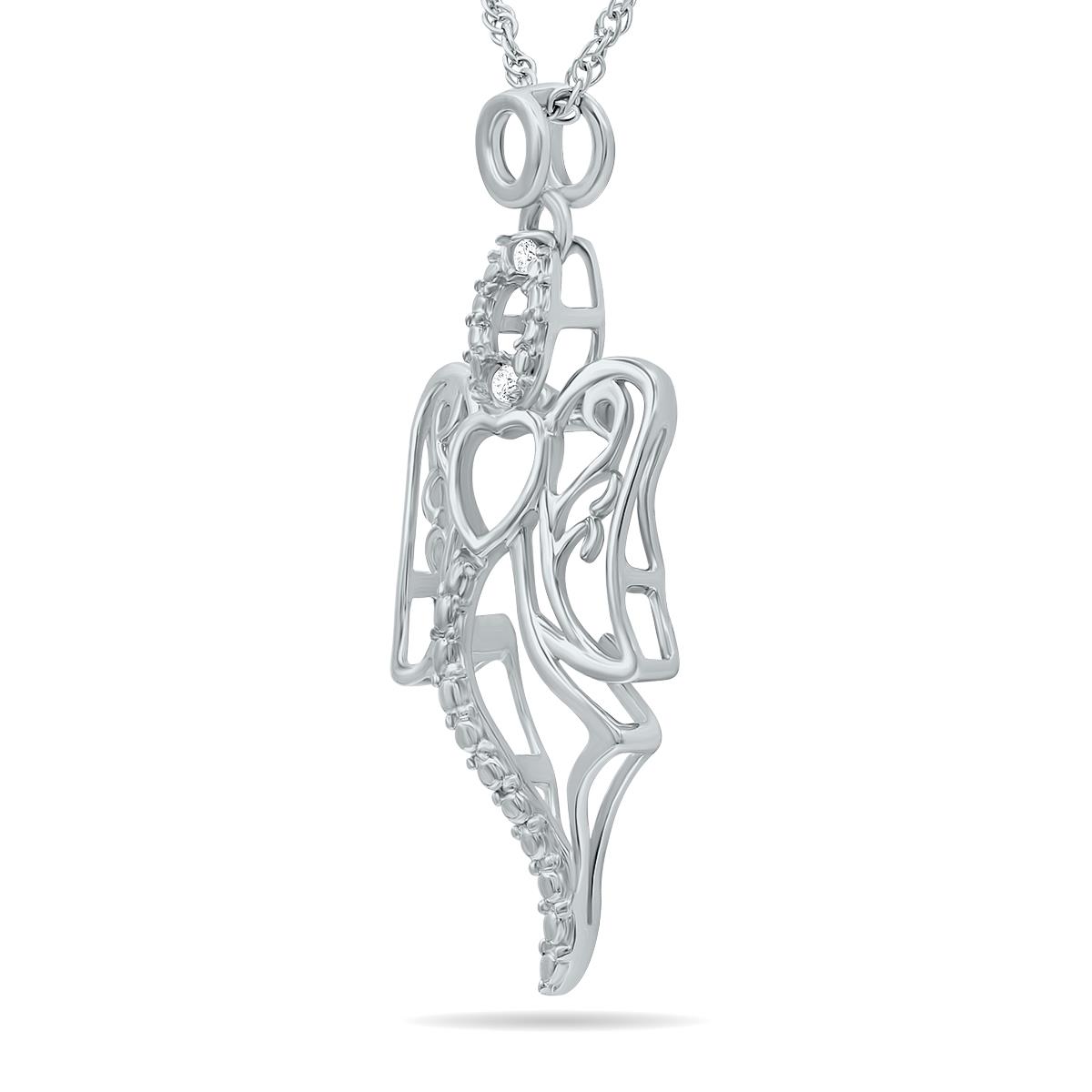 Deal of the Day - Dainty Heart Angel Diamond Necklace in .925 Sterling ...