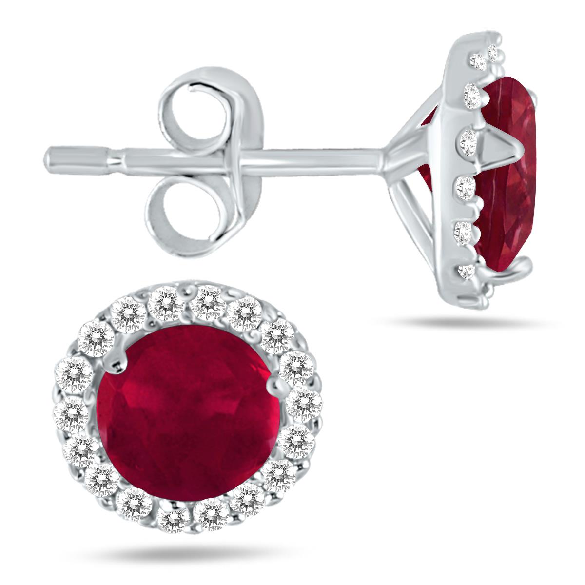 5MM Ruby and Genuine Diamond Stud Earrings in 14K White Gold - PRE12707RB