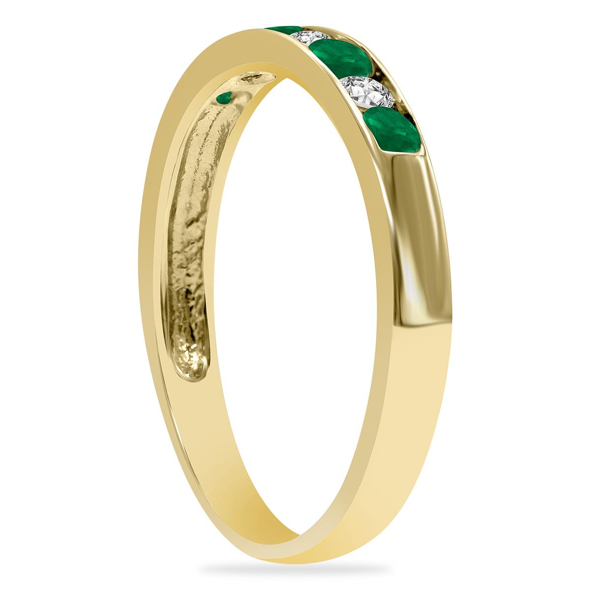 Emerald and Diamond Stackable Channel Set Ring in 14K Yellow Gold ...