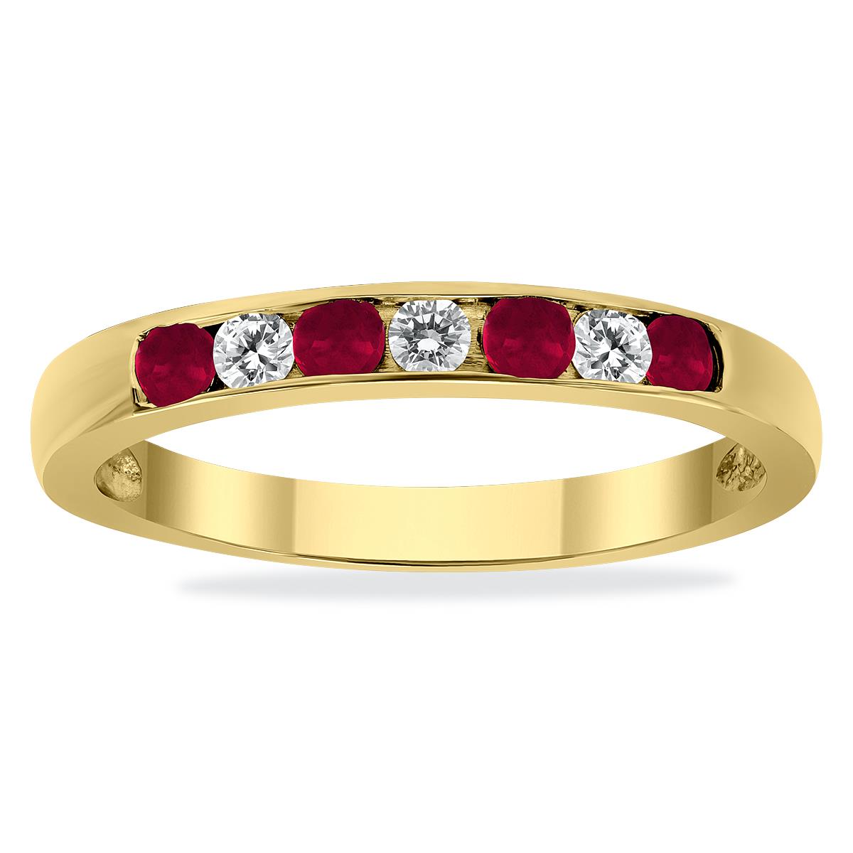 Ruby and Diamond Stackable Channel Set Ring in 14K Yellow Gold - PRR1329RB