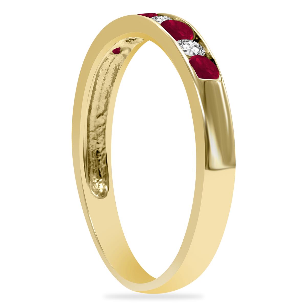 Ruby and Diamond Stackable Channel Set Ring in 14K Yellow Gold - PRR1329RB