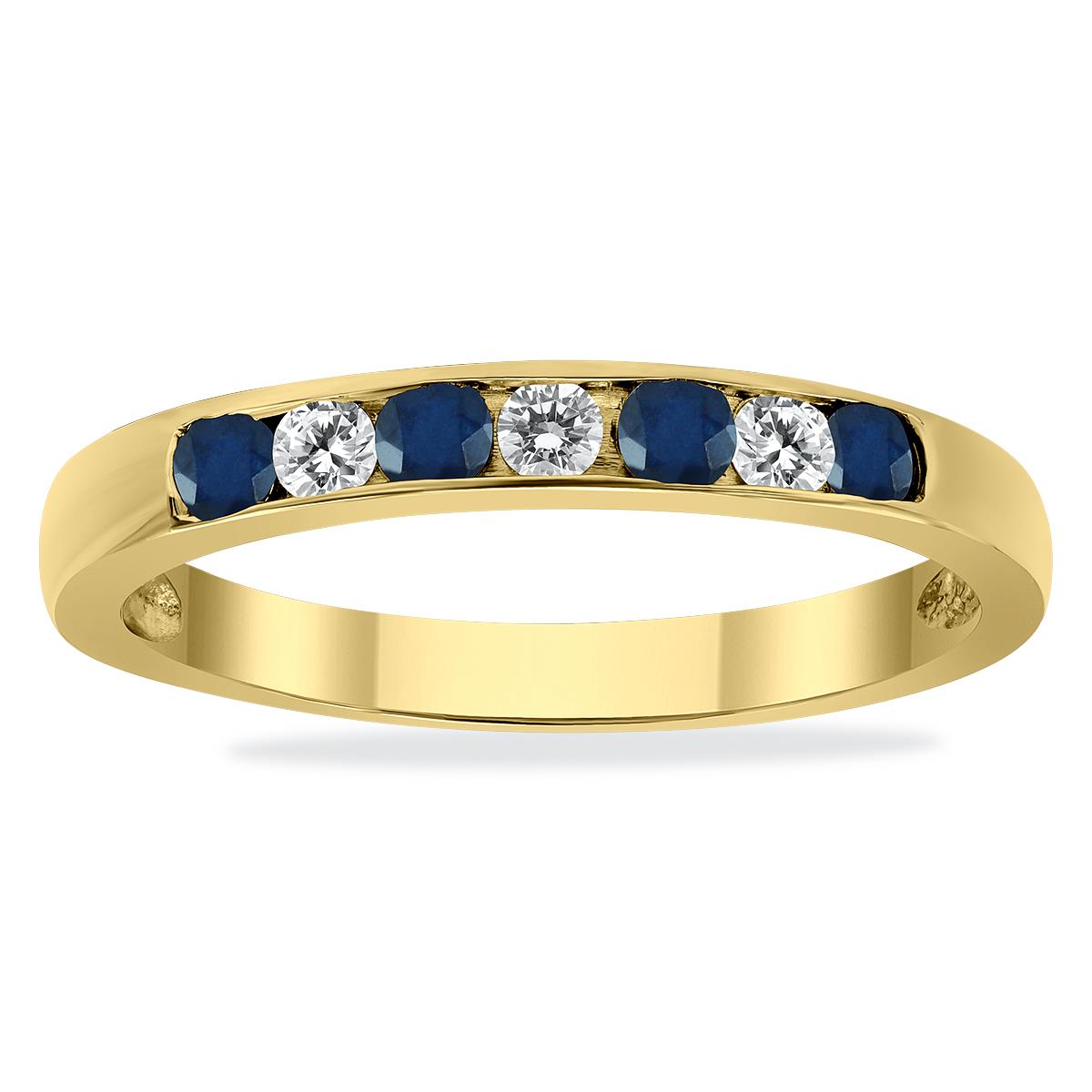 Sapphire and Diamond Stackable Channel Set Ring in 14K Yellow Gold ...
