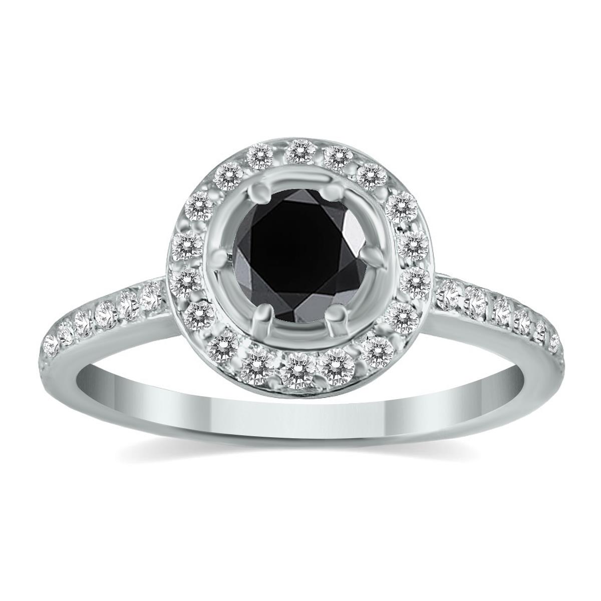 3/4 Carat TW Black and White Halo Set Diamond Ring in 14K White Gold ...