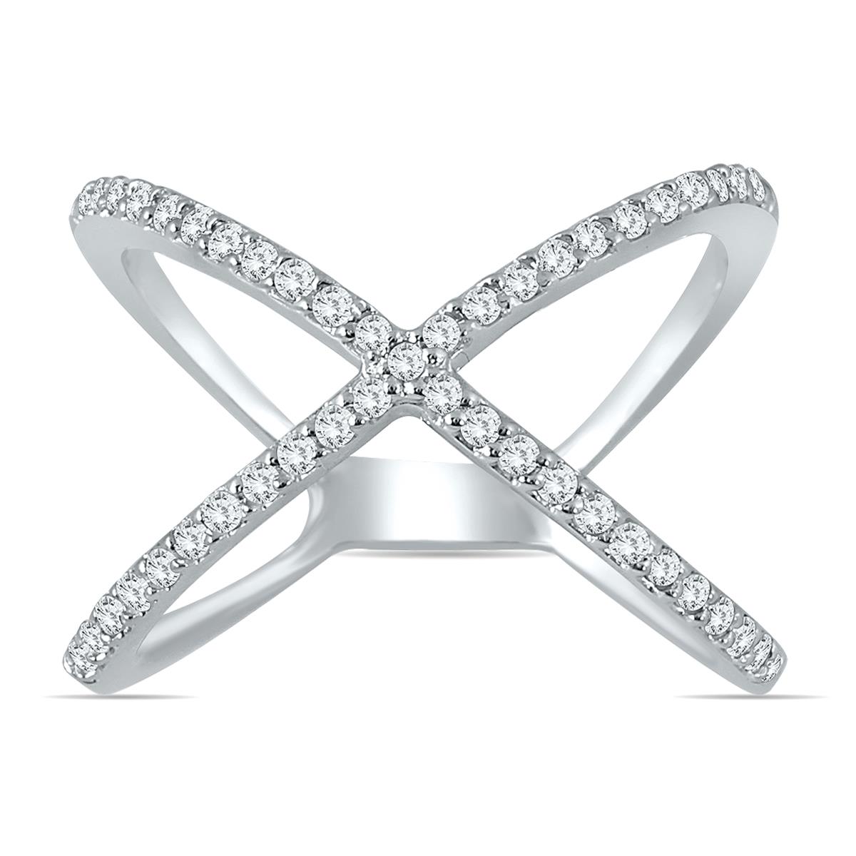 1/2 Carat TW Diamond Criss Cross X Ring in 10K White Gold (K-L Color ...