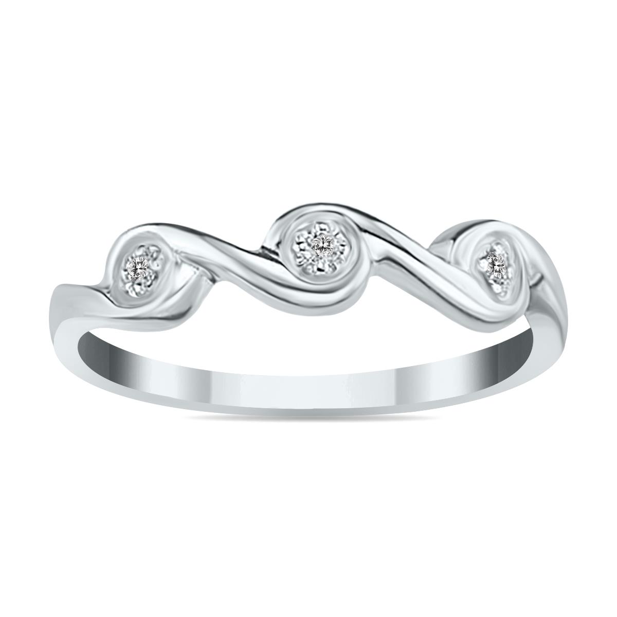 3 Stone Diamond Wave Band in 10k White Gold - RGF8064