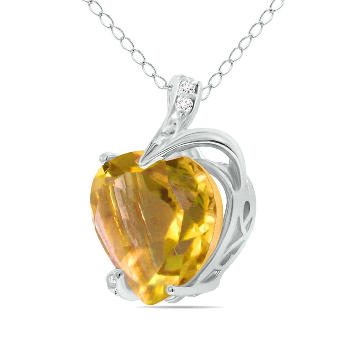 4.75 Carat Citrine Heart and Diamond Pendant in 14K White Gold - SPP7864CT