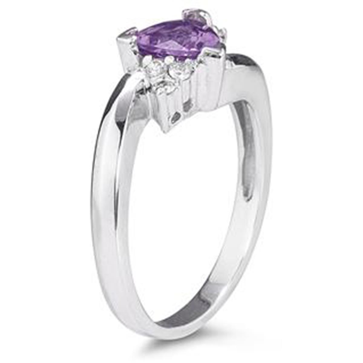 Trillion Cut Amethyst and Diamond Ring in 14K White Gold - SPR8072AM