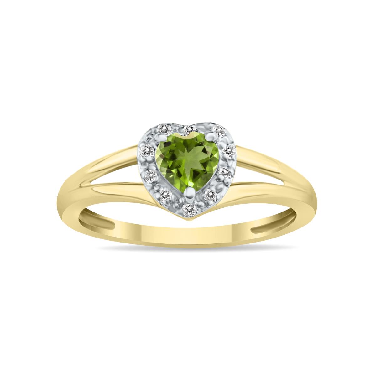 Heart Shape Peridot and Diamond Ring in 10K Yellow Gold - SPR8150PD