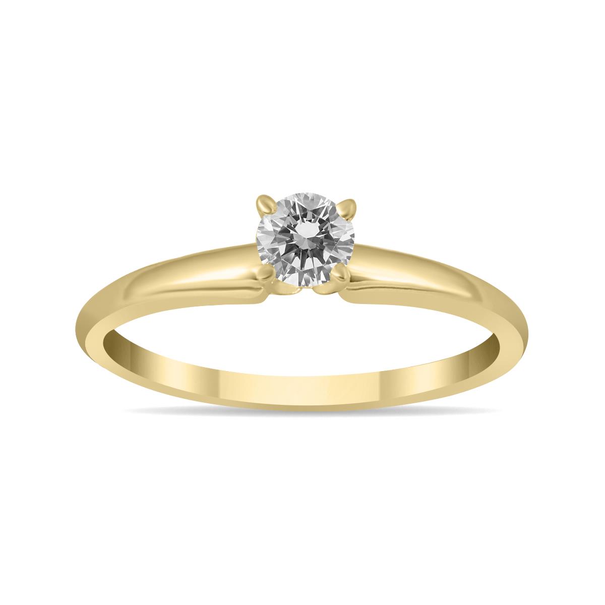 1/10 Carat Round Diamond Solitaire Ring in 14K Yellow Gold - XRR0010C3
