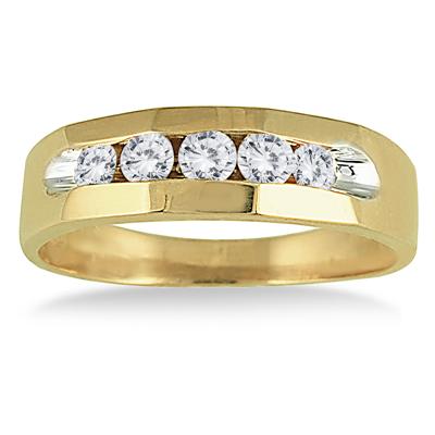 Five Diamonds Angles Men's Ring 14k Yellow Gold - MRG1509