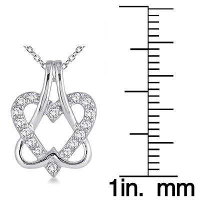 Blue Diamond Double Heart Pendant in 10K White Gold - PDF12167BL