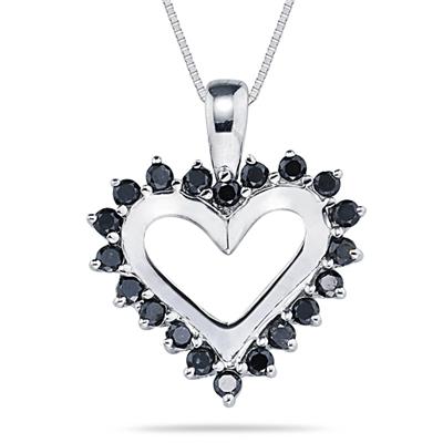 Black Diamond Heart Pendant in 14K White Gold - PDF7680