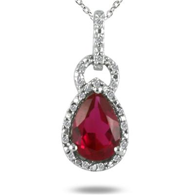 9x6mm Pear Shape Created Ruby And Diamond Pendant in .925 Sterling ...