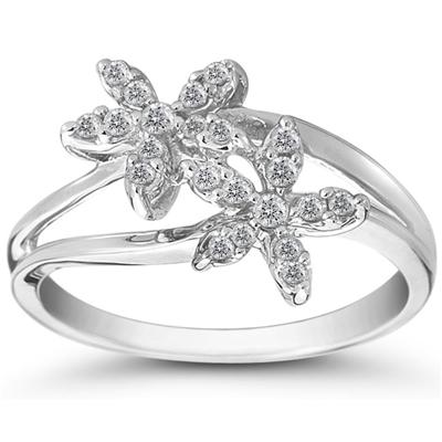 1/4 Carat TW Diamond Double Flower Ring in 10K White Gold - RGF12772
