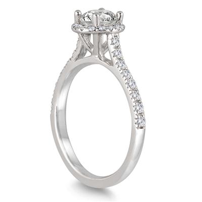 1 Carat Diamond Halo Engagement Ring in 14K White Gold - RGF55309