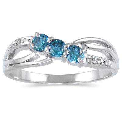 Three Stone Blue Diamond Ring in 14K White Gold - RGF7729BD