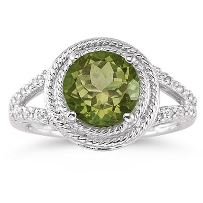 Peridot and Diamond Ring in 10K White Gold - SPR8382PD