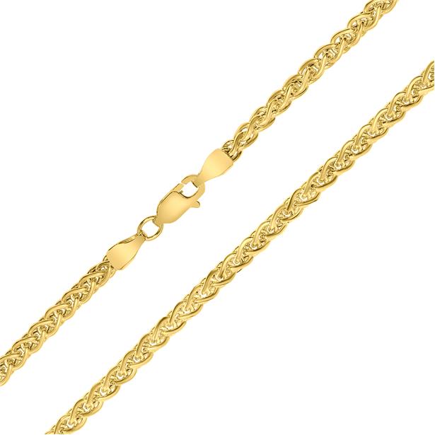 14K Yellow Gold 3.3mm Shiny Hollow Wheat Chain with Lobster Clasp - 18 ...