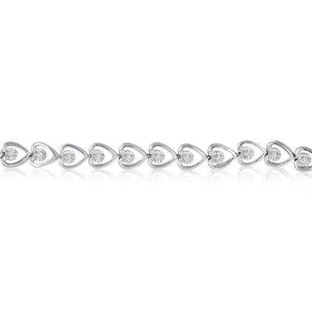 1/3 Carat Diamond Heart Link Bracelet in .925 Sterling Silver - BRF50567