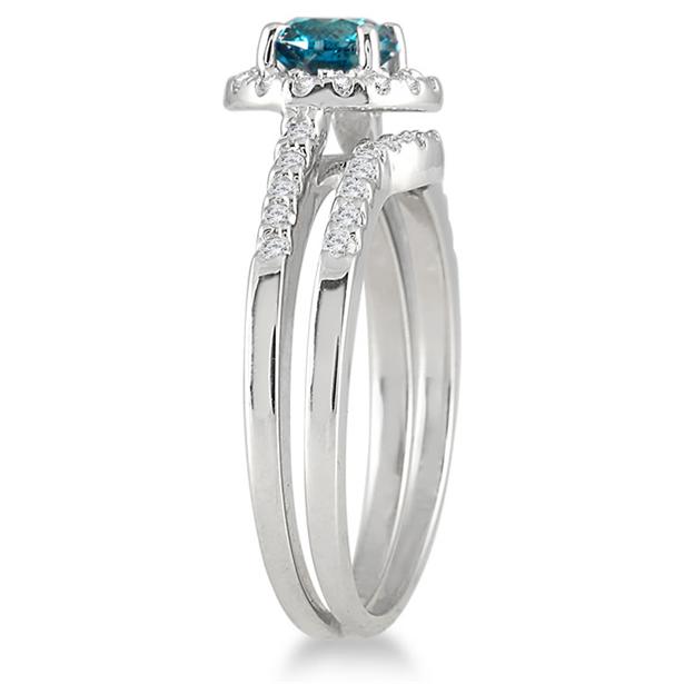 1 1/6 Carat TW Natural Blue and White Diamond Bridal Set in 10K White ...