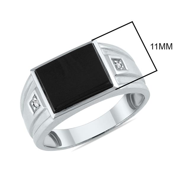 Men's Rectangle Onyx and Diamond Ring in 10K White Gold - MRG12557OX