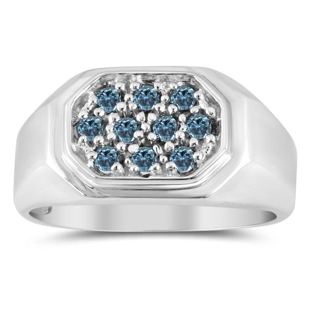 1/2 CTW 10 Stone Genuine Blue Diamond Men's Ring in 10k White Gold ...