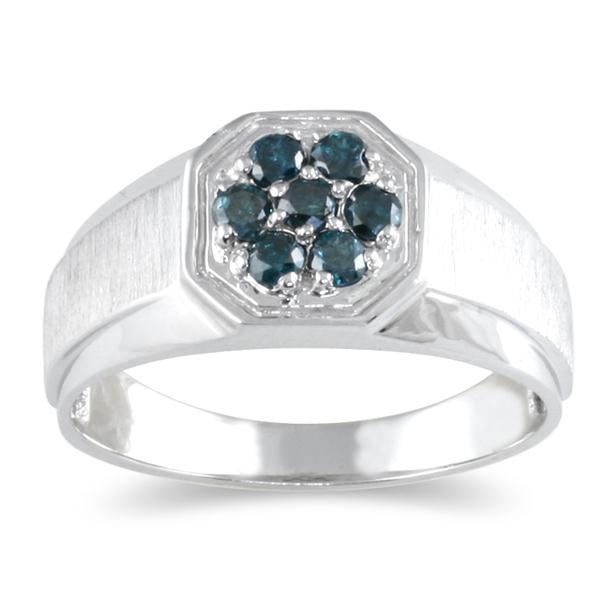 1/2 CTW Men's 7 Stone Genuine Blue Diamond Cluster Ring in 14k White ...
