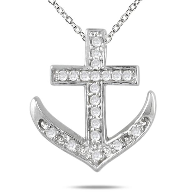 1/10 Carat Genuine Diamond Anchor Pendant in .925 Sterling Silver ...