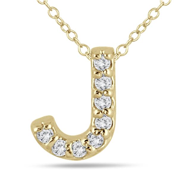 J Initial Diamond Pendant in 10K Yellow Gold - PDF55639