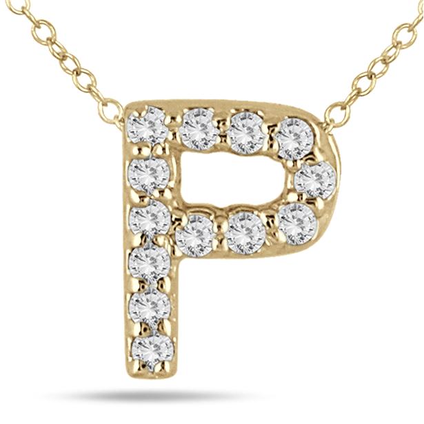 1/10 Carat TW P Initial Diamond Pendant in 10K Yellow Gold - PDF55645