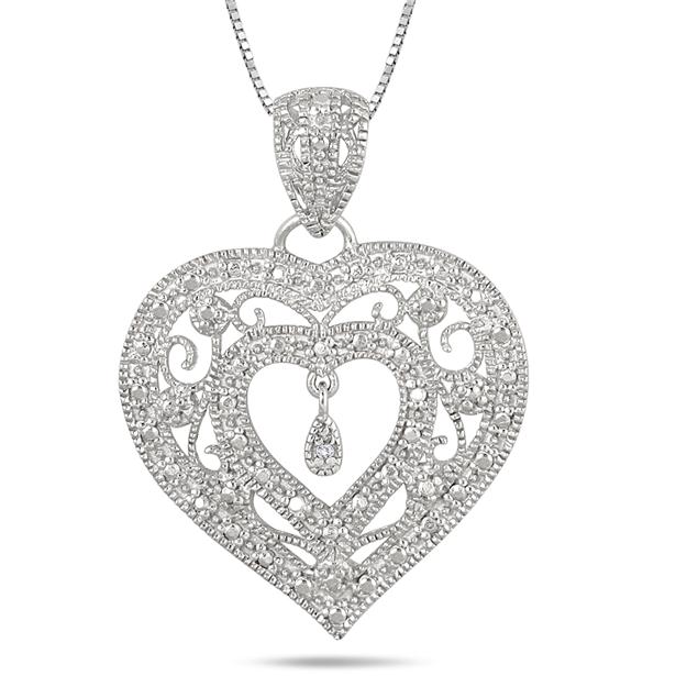 Diamond Heart Filigree Pendant in .925 Sterling Silver - PDH55703