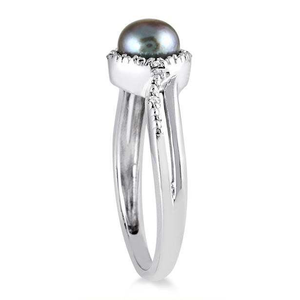 6mm All Natural Freshwater Black Cultured Pearl and Diamond Ring in ...