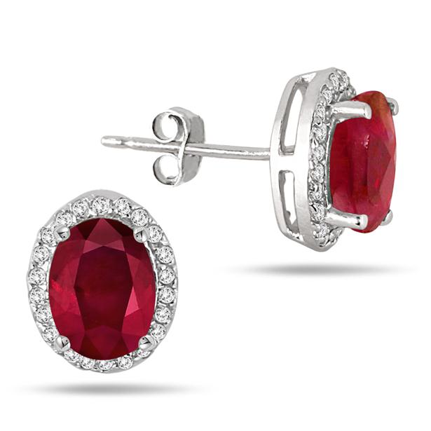 2.50 Carat Ruby and White Topaz Halo Earrings in .925 Sterling Silver ...