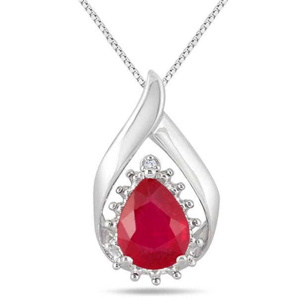 2.20 Carat Pear Shape Ruby and Diamond Pendant in .925 Sterling Silver ...