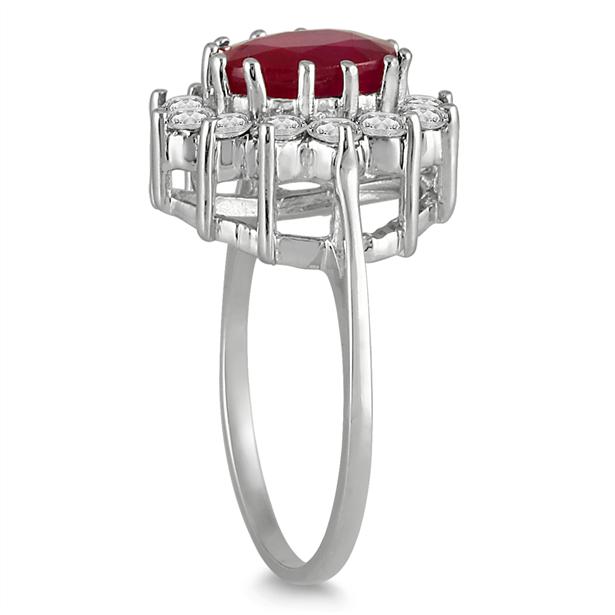 1 carat Diamond and Ruby Ring in 14K White Gold - PRR3613RB