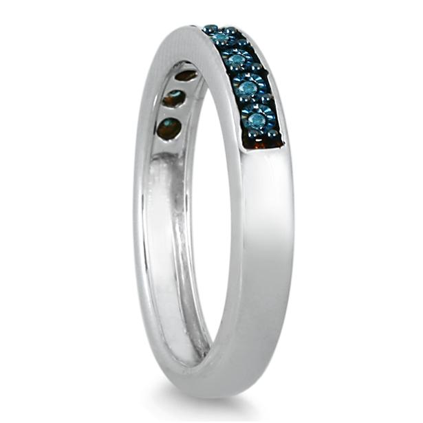 9 Stone Genuine Blue Diamond Ring in .925 Sterling Silver - RGF50808BE