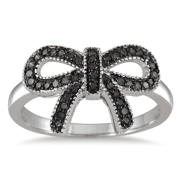 1/4 Carat Black Diamond Ribbon Ring in .925 Sterling Silver - RGF55004BK