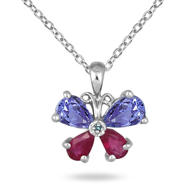 Tanzanite Ruby and Blue Diamond Butterfly Pendant in 14K White Gold ...