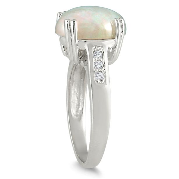 2.60 Carat Opal and Diamond Ring in .925 Sterling Silver - SPR50660OP