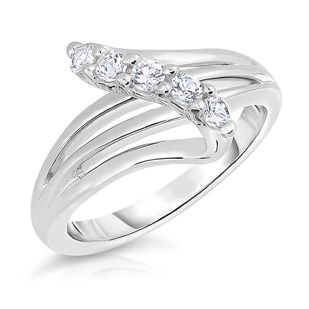 White Sapphire Split Shank Ring in .925 Sterling Silver - SPR55629LSP