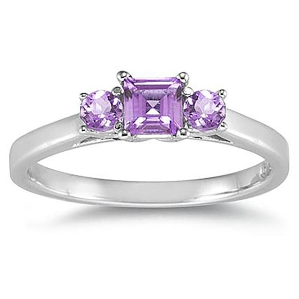 3 Stone Amethyst Ring 14K White Gold - SPR7808AM