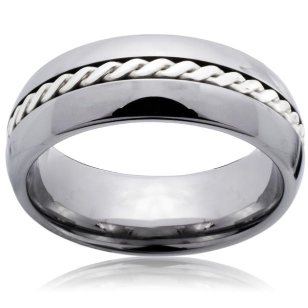Tungsten Carbide Silver Rope Inlay Band Ring - SWTU983